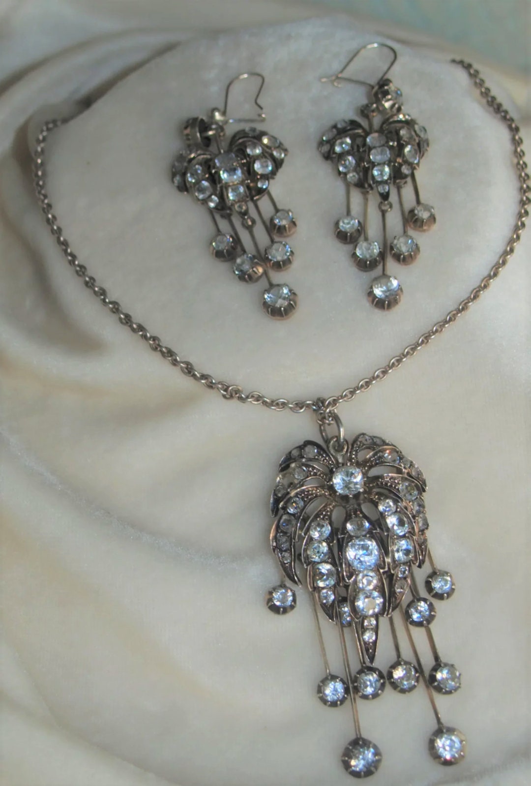 French Silver Paste Pendant and Earrings Set - Etsy