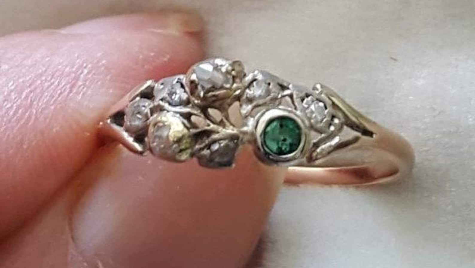 Petite Georgian Giardinetti Ring Diamonds and Emerald - Etsy