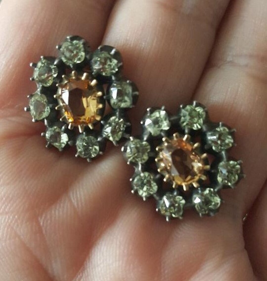 Georgian Chrysolite and Topaz Cluster Earrings - Etsy
