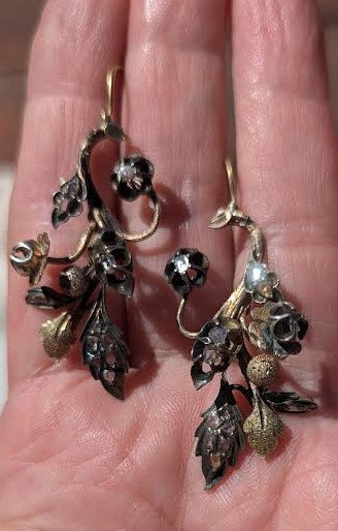 Georgian Naturalitic Floral Diamond Earrings - Etsy