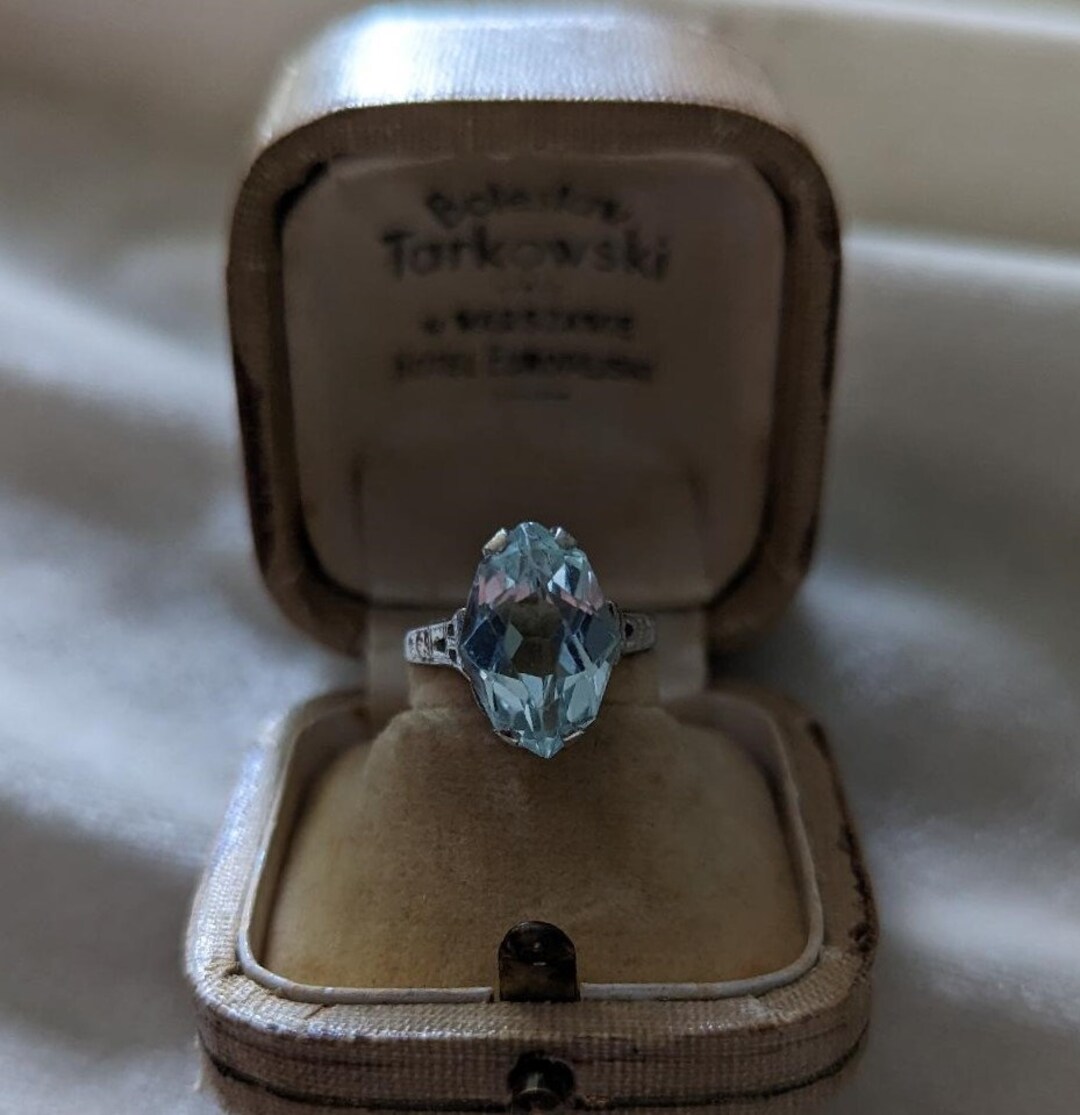 Antique White Gold Aquamarine Ring - Etsy