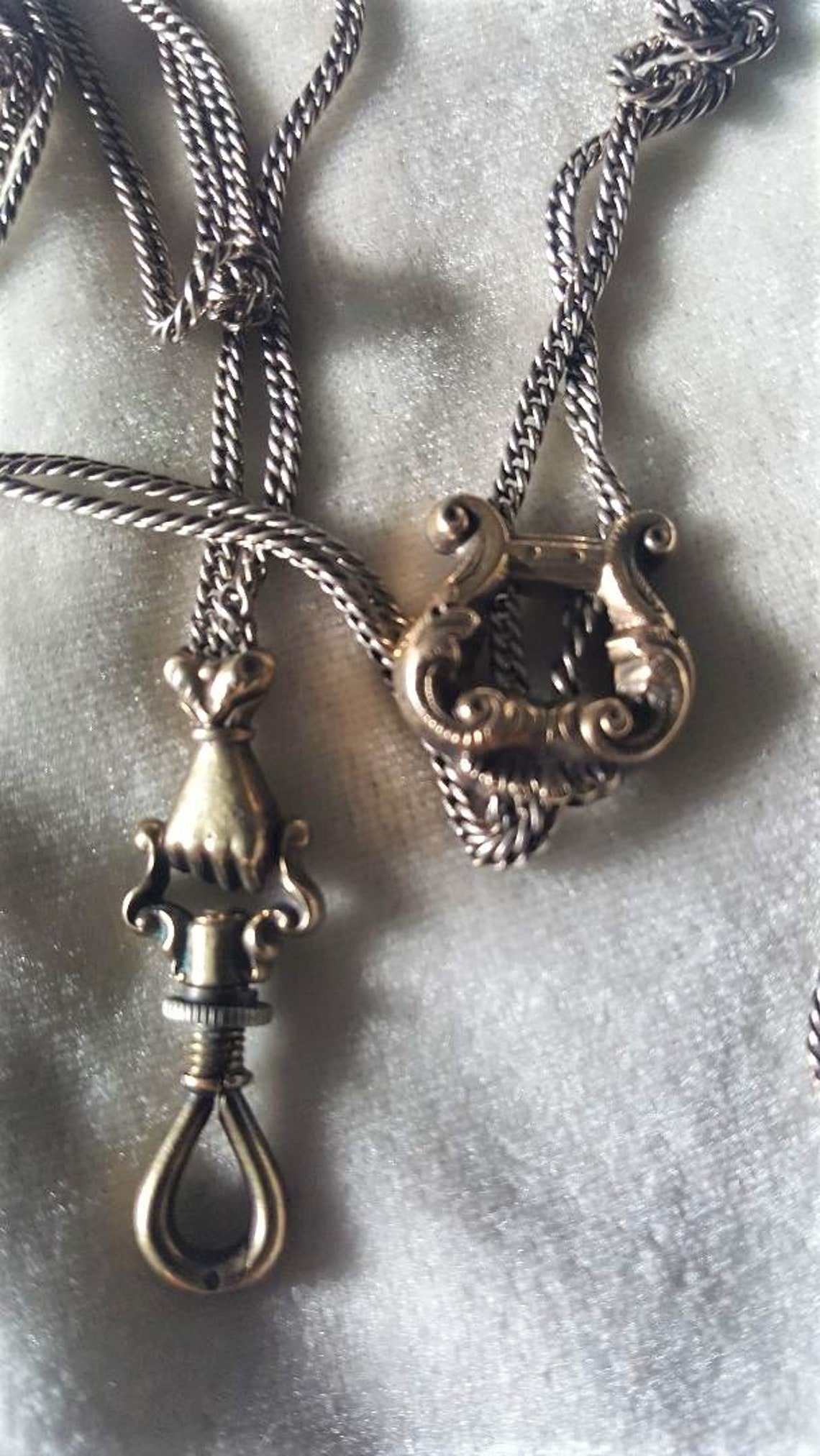 Georgian Gold Muff or Slide Chain With Hand Swivel Sterling Chain - Etsy