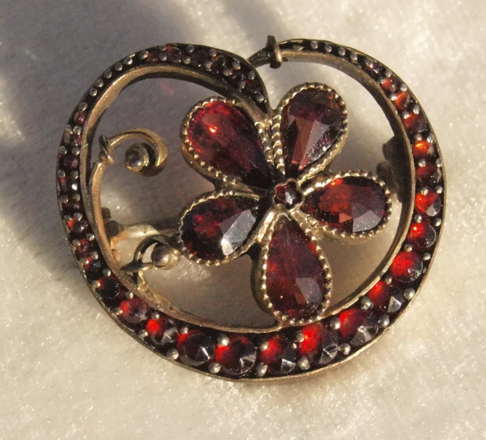 Victorian Garnet Flower Pin - Etsy