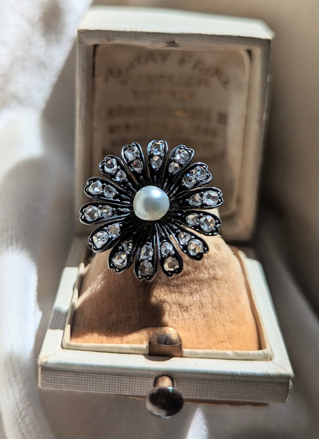 Victorian Diamond Natural Pearl Flower Ring - Etsy UK