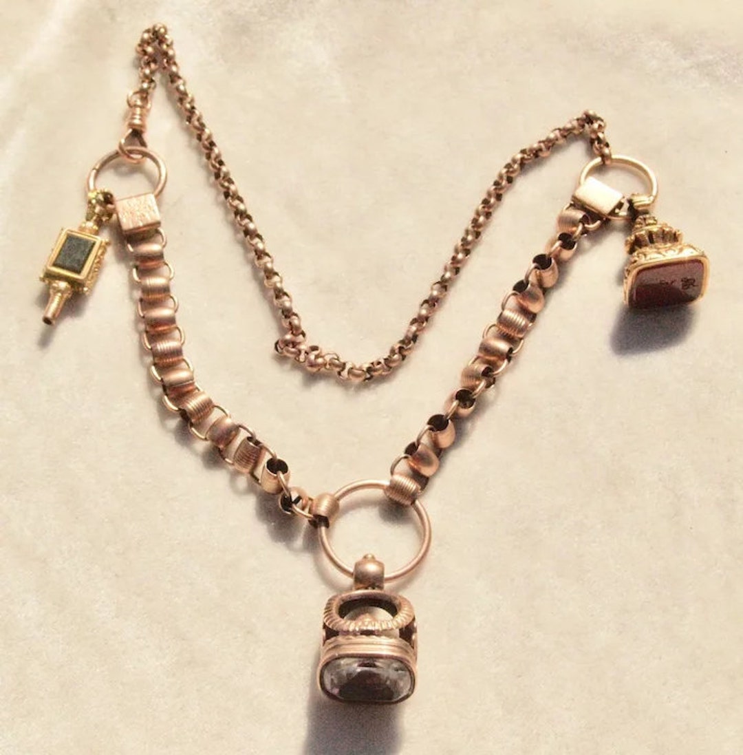Decadent Victorian 14k Gold Watch Chain Necklace With Fobs - Etsy