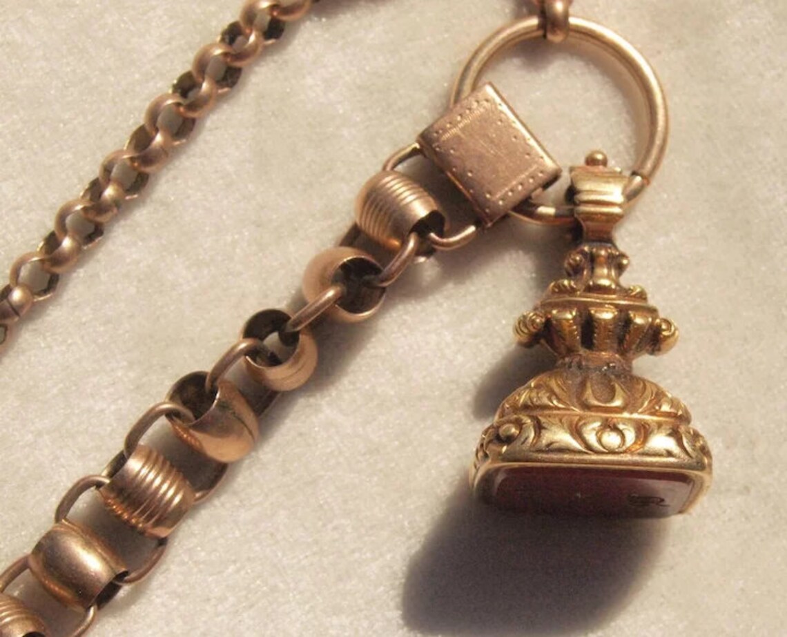 Decadent Victorian 14k Gold Watch Chain Necklace With Fobs - Etsy