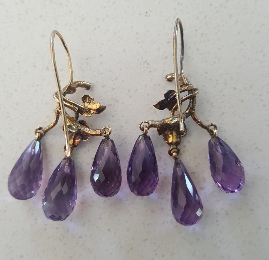 Victorian Amethyst Girandole Briolette Earrings in 14k Gold - Etsy