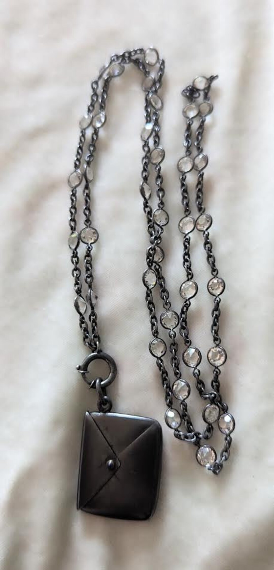 Elegant Antique Gun Metal Long Chain With Pastes and Stamp Holder - Etsy