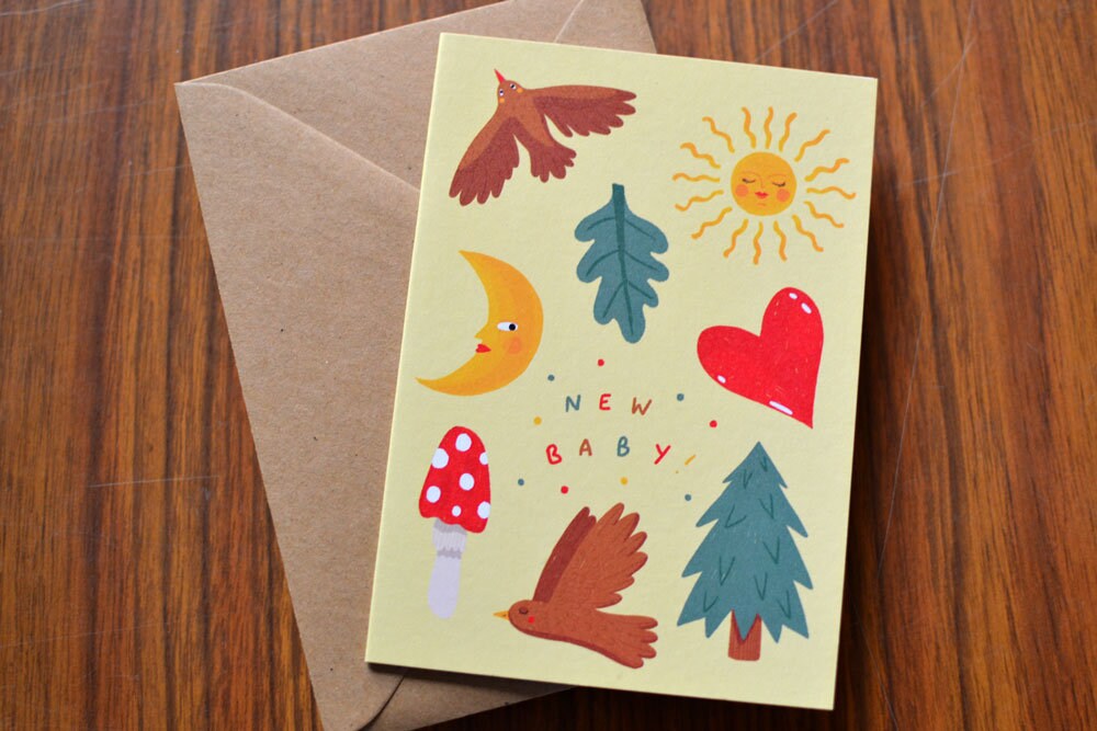 New Baby Card Gender Neutral Greetings Card Illustration by Saffron ...