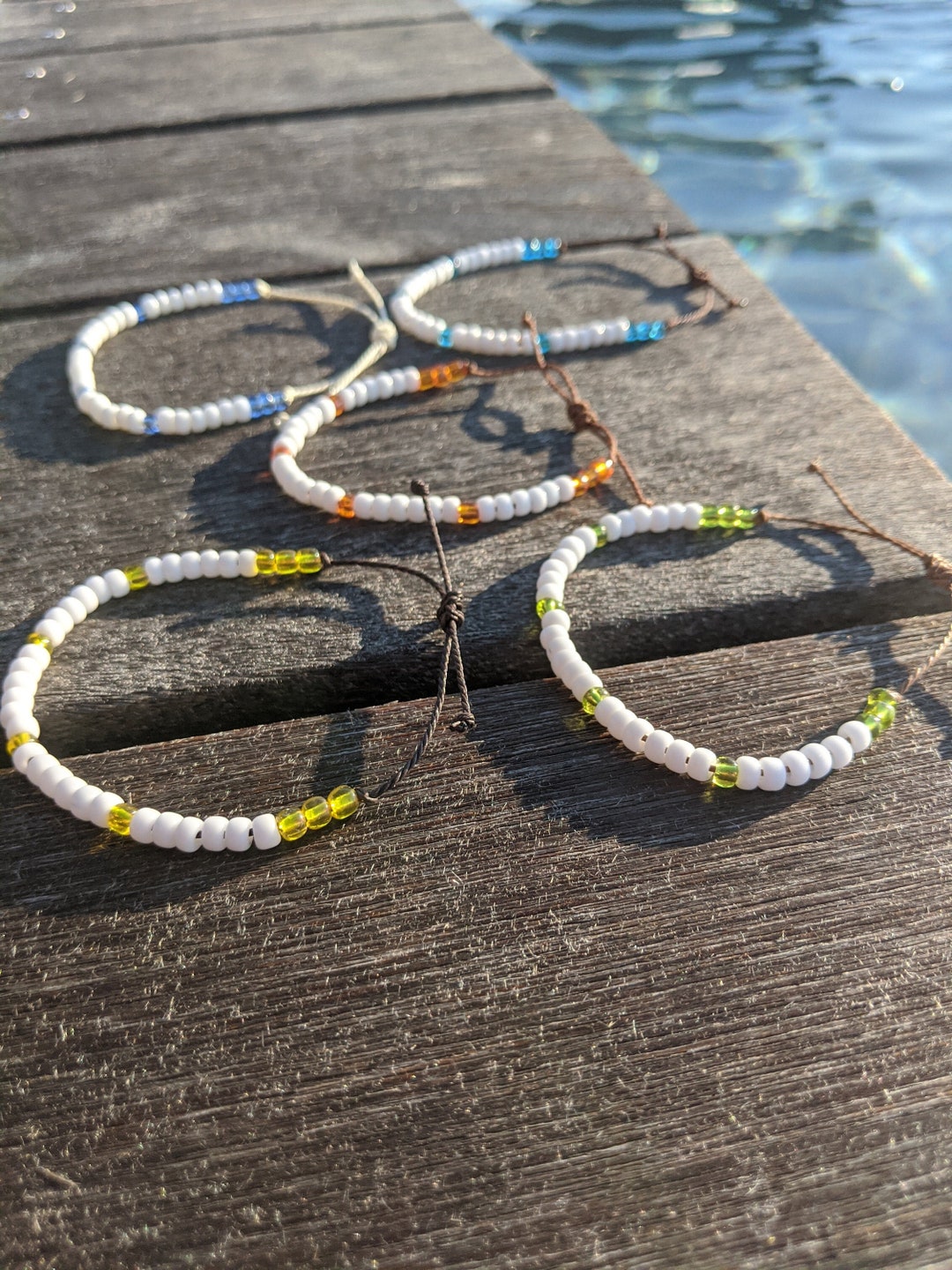 White Seed Bead Pull String Adjustable Bracelets/memorial Day Beach ...