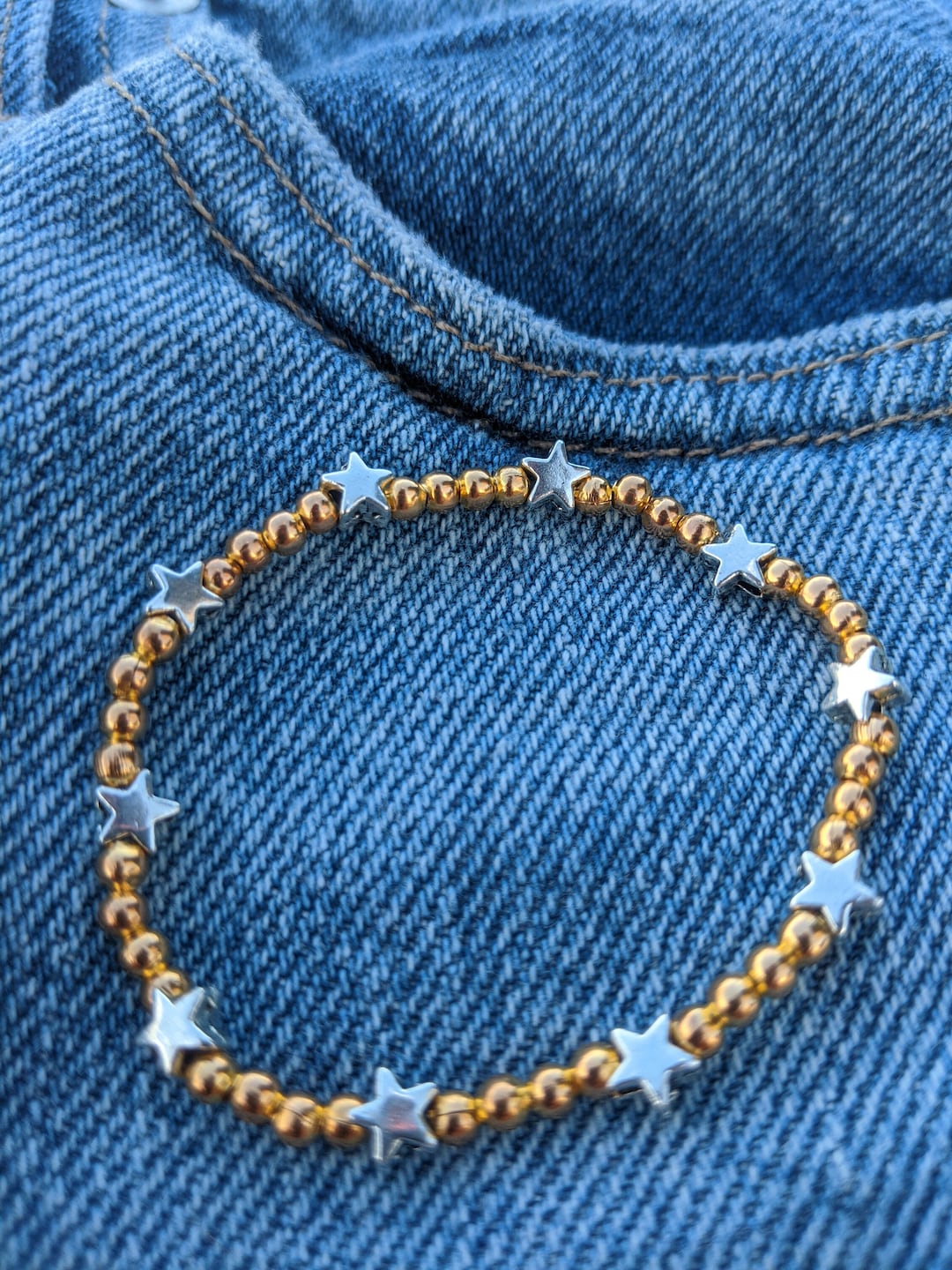 Star and Gold Ball Beaded Bracelet/silver and Gold Beaded Bracelet ...