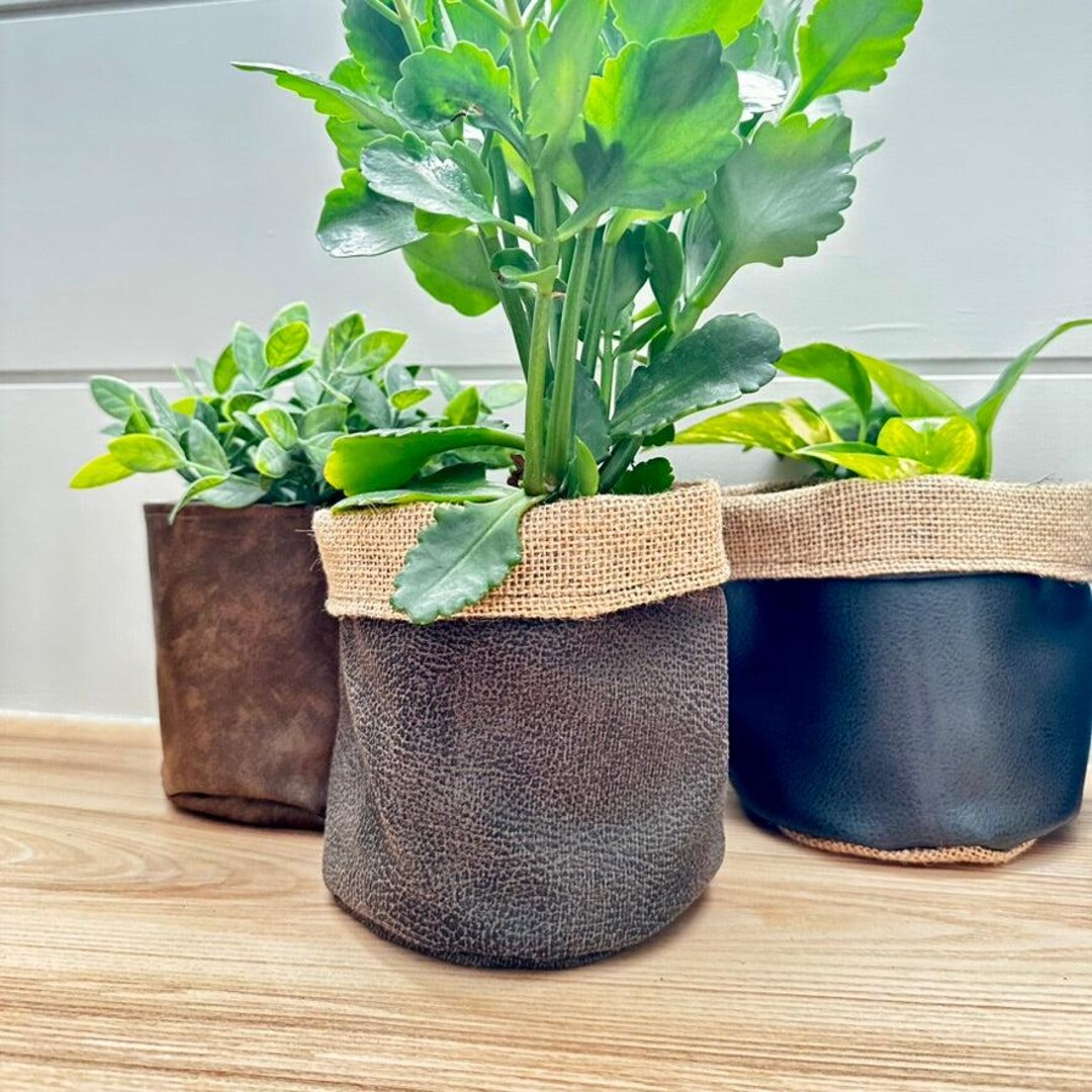 4" Mocha Suede Cuffed Plant Pot Cover - Etsy