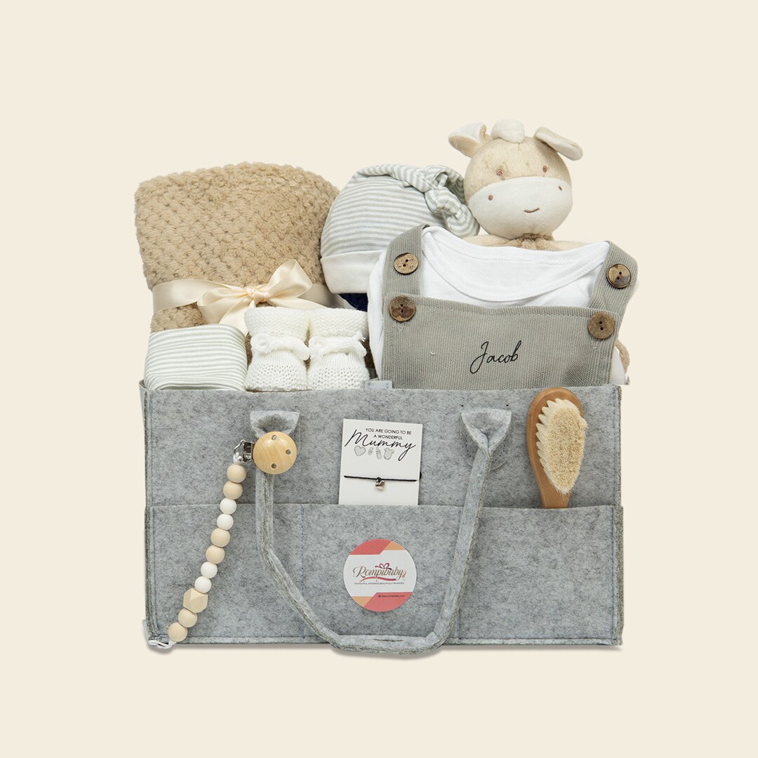 Personalized Baby Hamper: Nappy Caddy, Cotton Clothing, Shoes, Gift Set ...