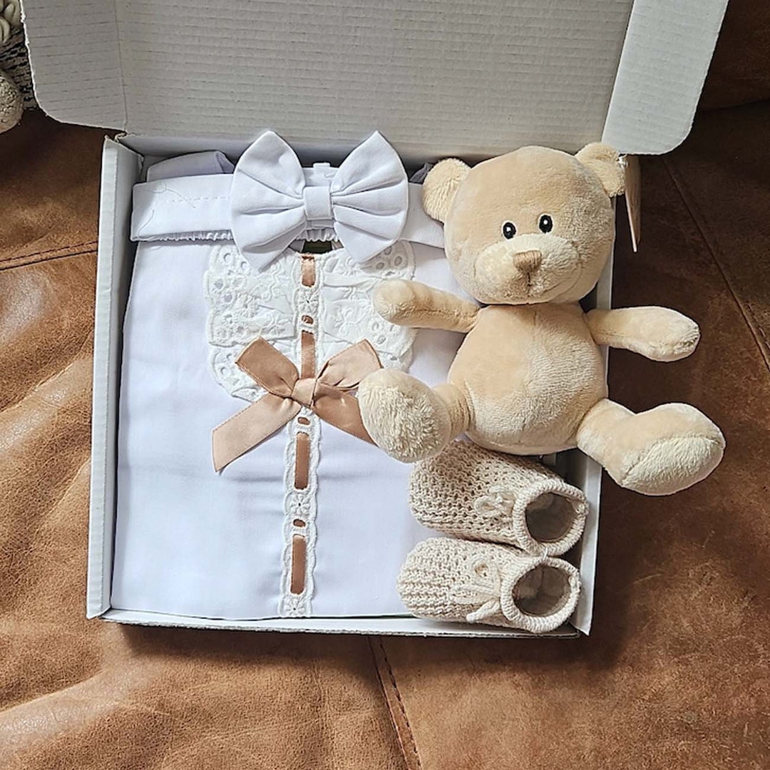 Baby Girl Gift Hamper: Dress, Booties, Teddy Bear - Newborn Gift Set ...