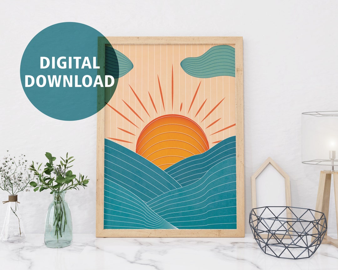 Retro Sunset Digital Art Print || Printable Wall Art, Handmade ...