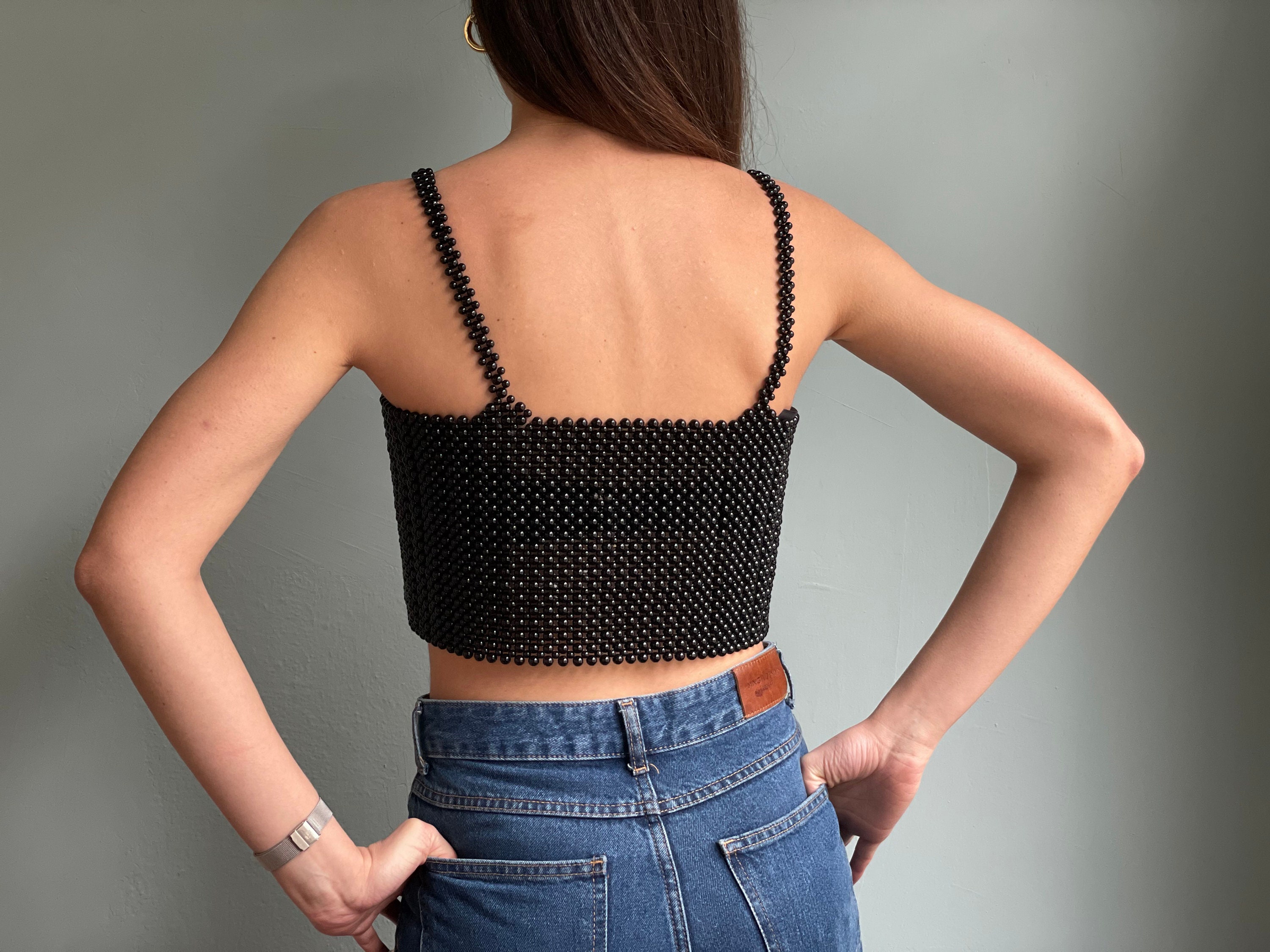 Beaded Top I Black Top I Beaded Croptop I Vintage Top - Etsy