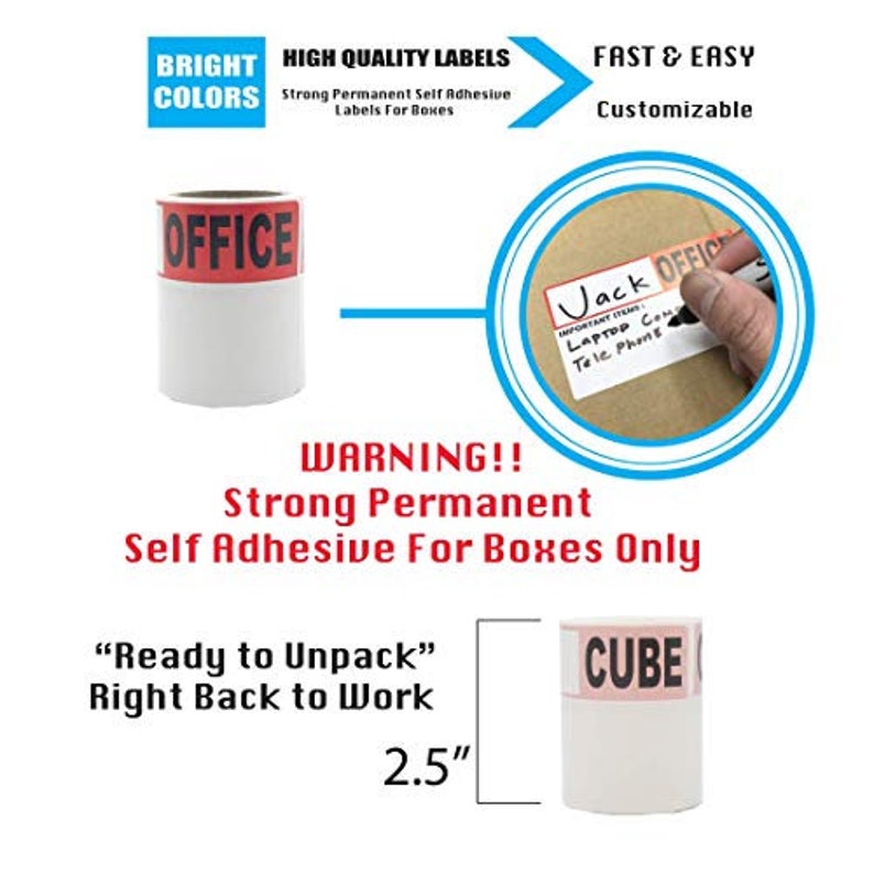 Office Moving Labels - 800 Color Coded Assorted Labels 2.5" X 4.5" Size ...