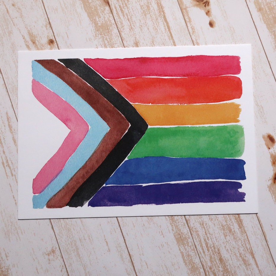 Pride Month Art | Progress Pride Flag | Watercolor - Etsy