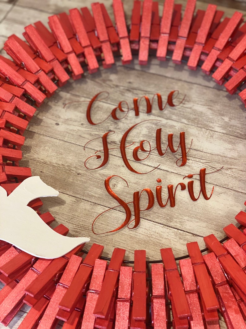 Pentecost Wreath / Red / Holy Spirit / Dove - Clothespin Wreath / Front ...