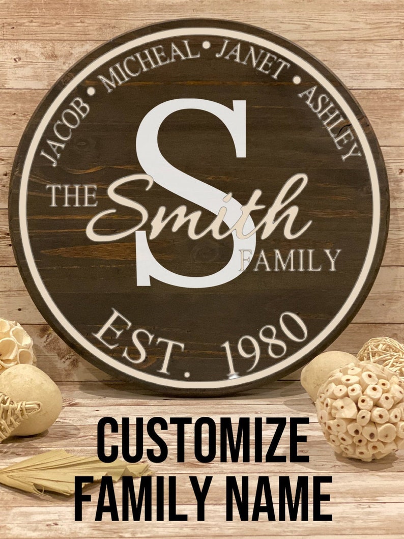 Round Family Name, Established Wood Sign - Monogram / Custom ...