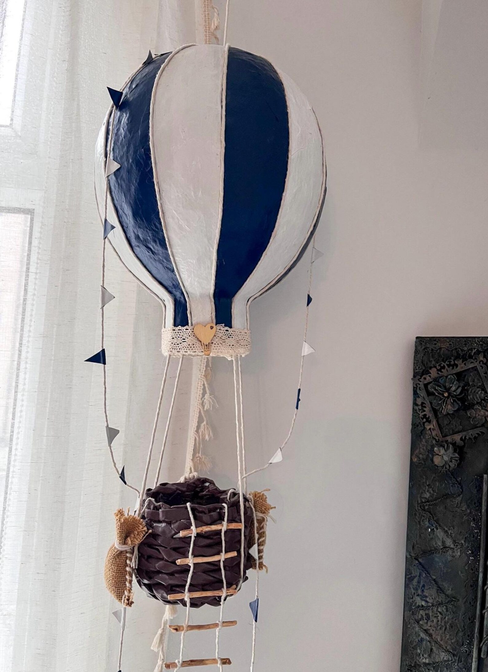 Vintage Style Hot Air Balloon Hanging Decoration. Paper Mache Hot Air ...
