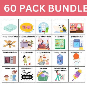 60 Daily Kids Chore Cards I Visual Chore Cards Toddler - Etsy