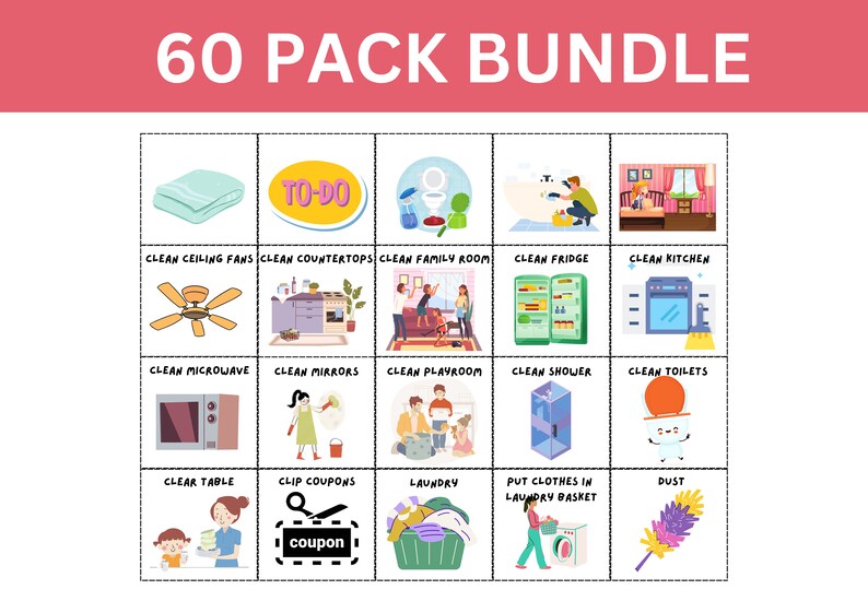 60 Daily Kids Chore Cards I Visual Chore Cards | Toddler Preschool ...
