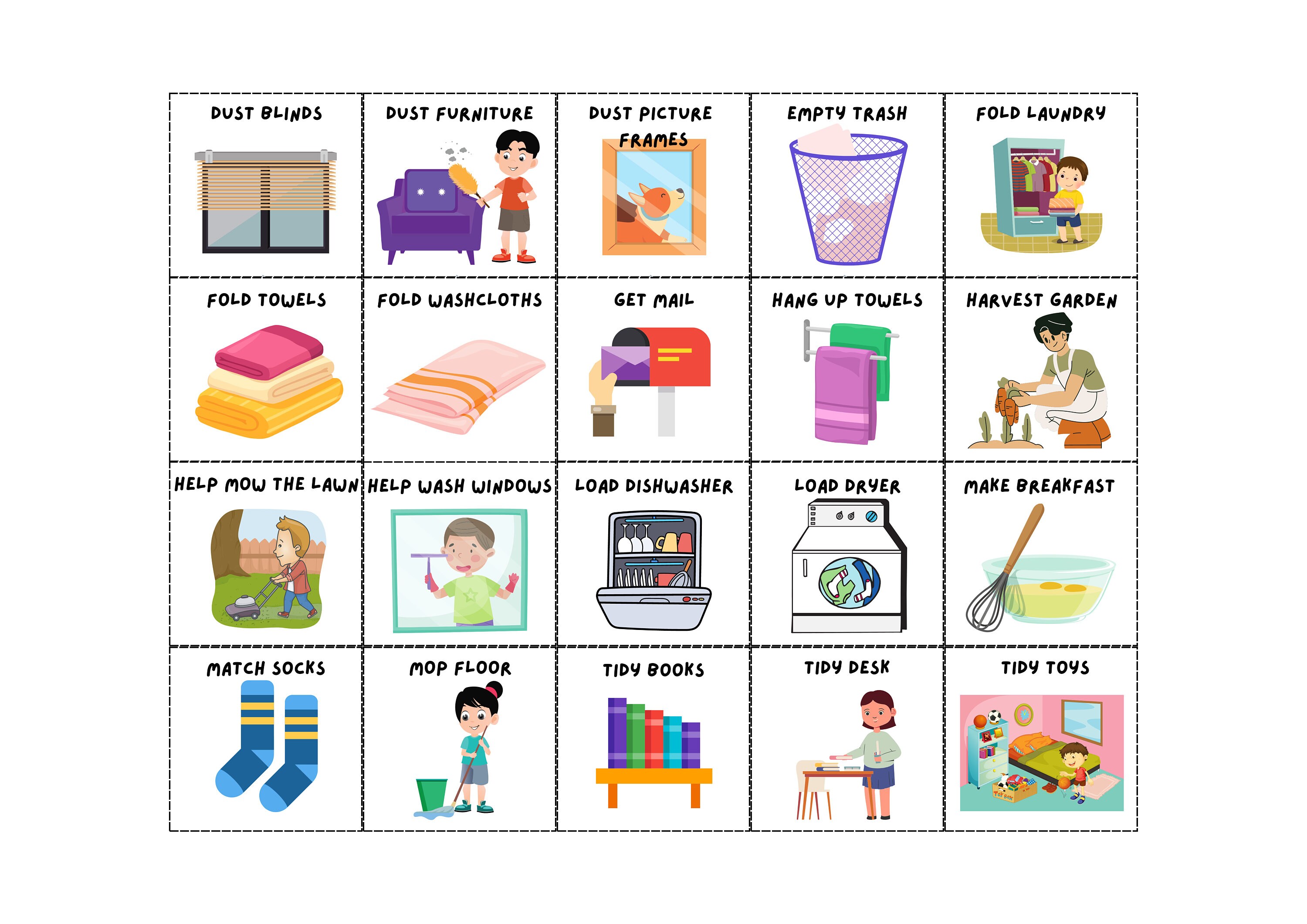 60 Daily Kids Chore Cards I Visual Chore Cards | Toddler Preschool ...