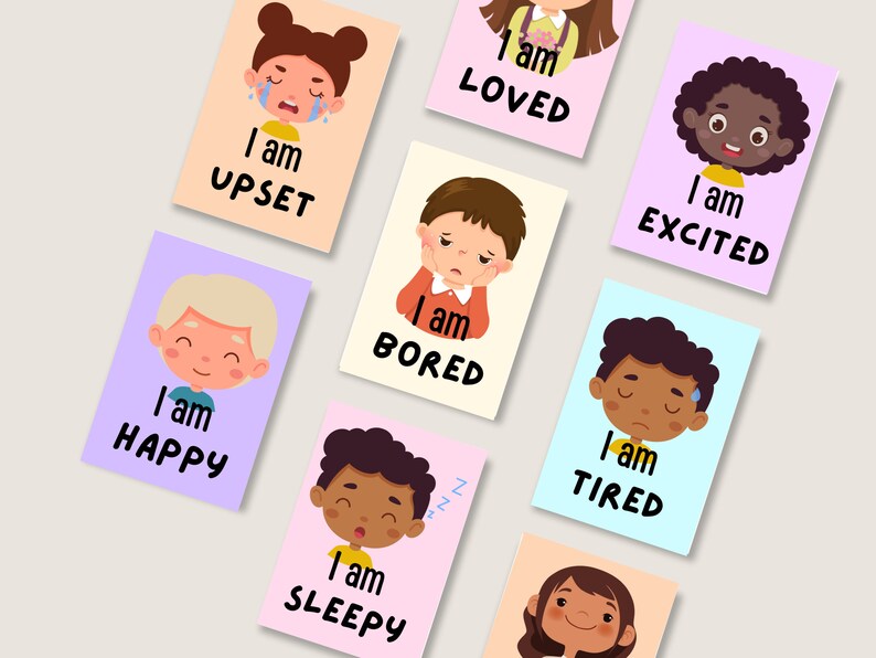 Kids Printable Emotions Flash Cards, Emotion Flashcards, Educational ...