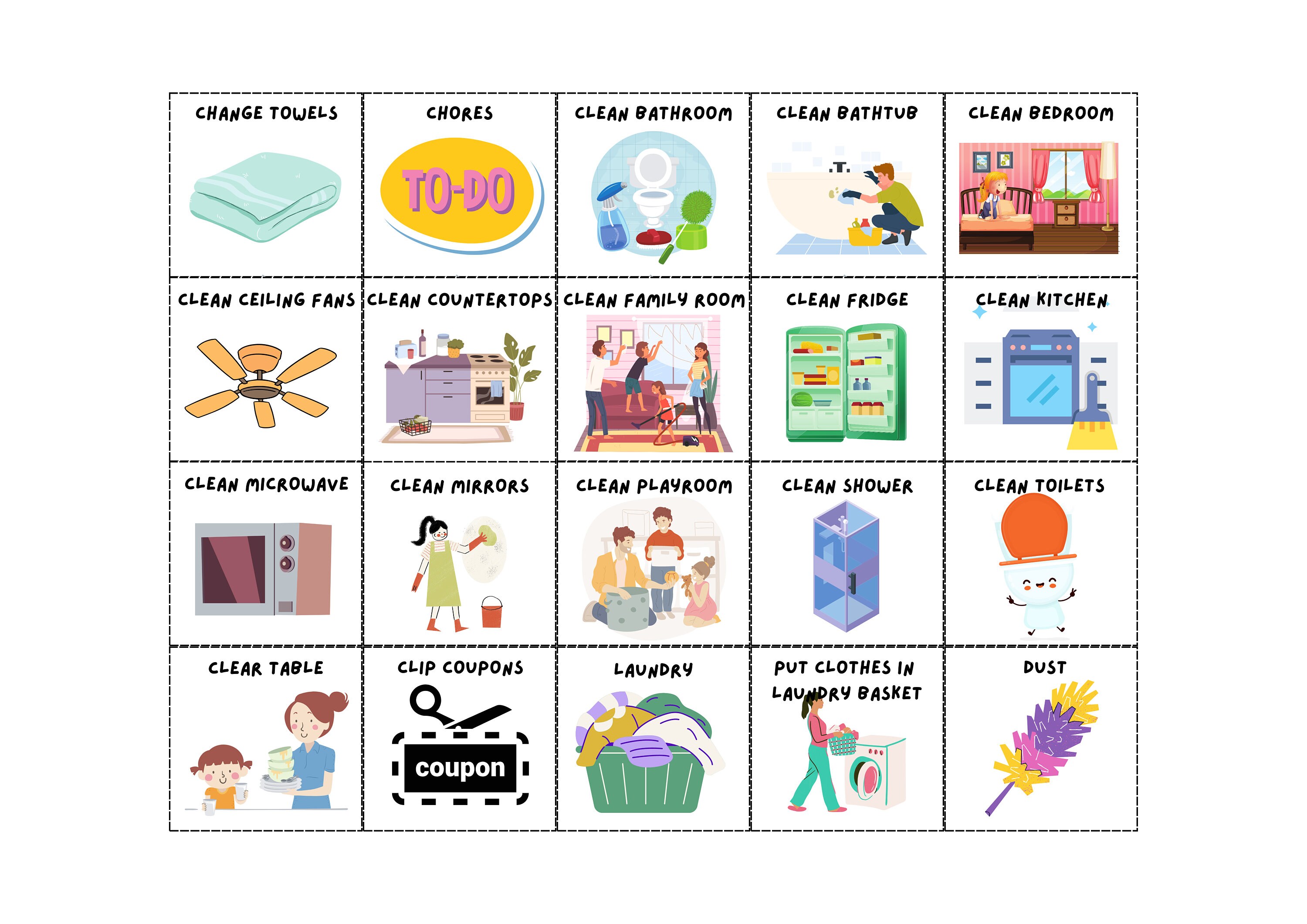 60 Daily Kids Chore Cards I Visual Chore Cards | Toddler Preschool ...