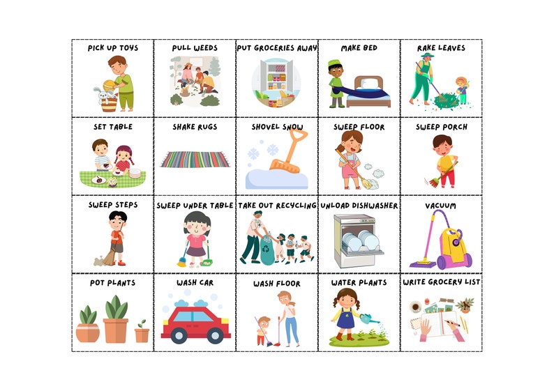 60 Daily Kids Chore Cards I Visual Chore Cards | Toddler Preschool ...