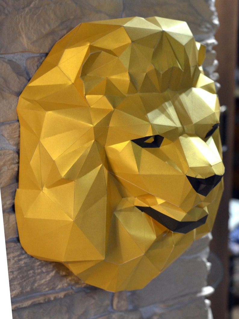 Lion Head Papercraft Sculpture PDF Template Polygonal Low Poly Wall ...