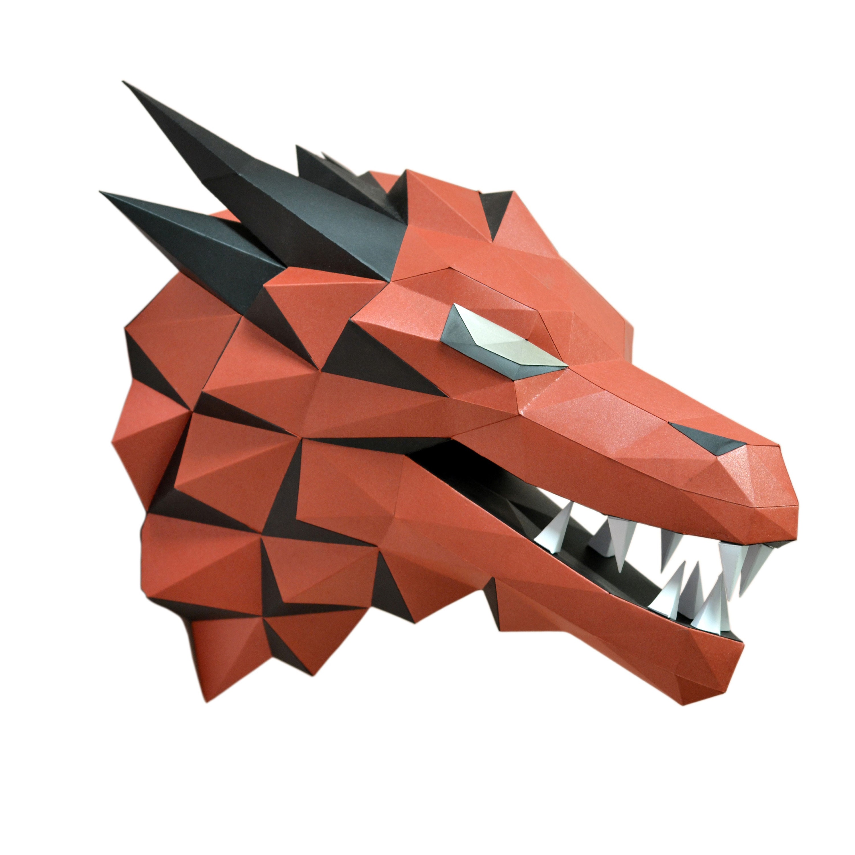 Dragon Head Papercraft Sculpture Pre Cut Kit Polygonal Low Poly Wall ...