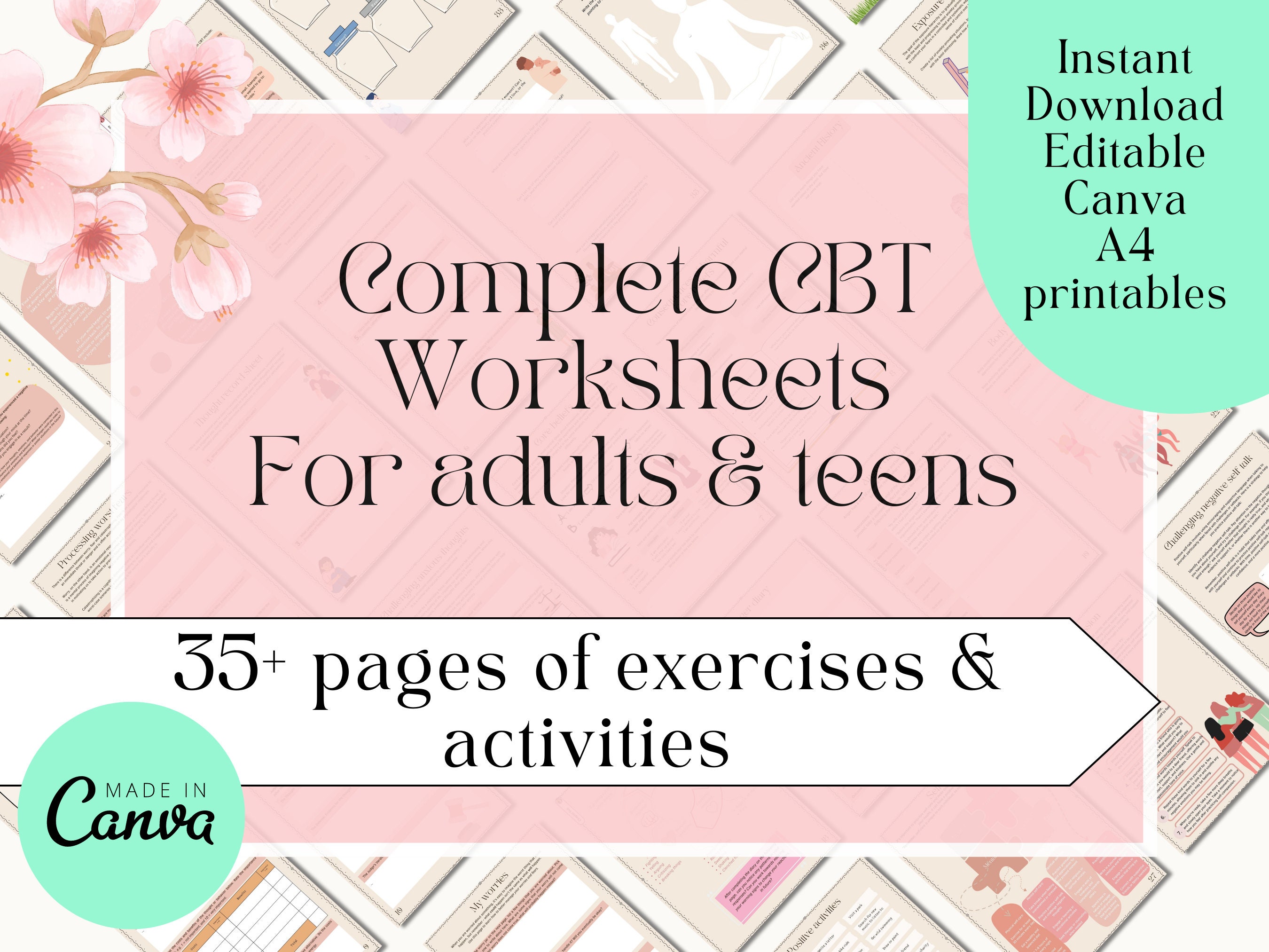 Complete CBT Anxiety Workbook for Adults and Teen Therapy Worksheet ...
