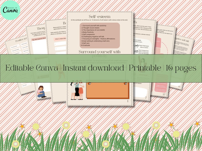 Self Esteem Workbook: Therapy Journal, Positive Affirmations (canva ...