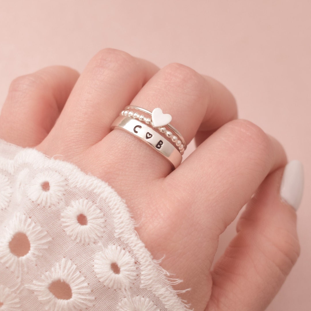 Custom Couples Initials Ring, Sterling Silver Stackable Initial Ring ...