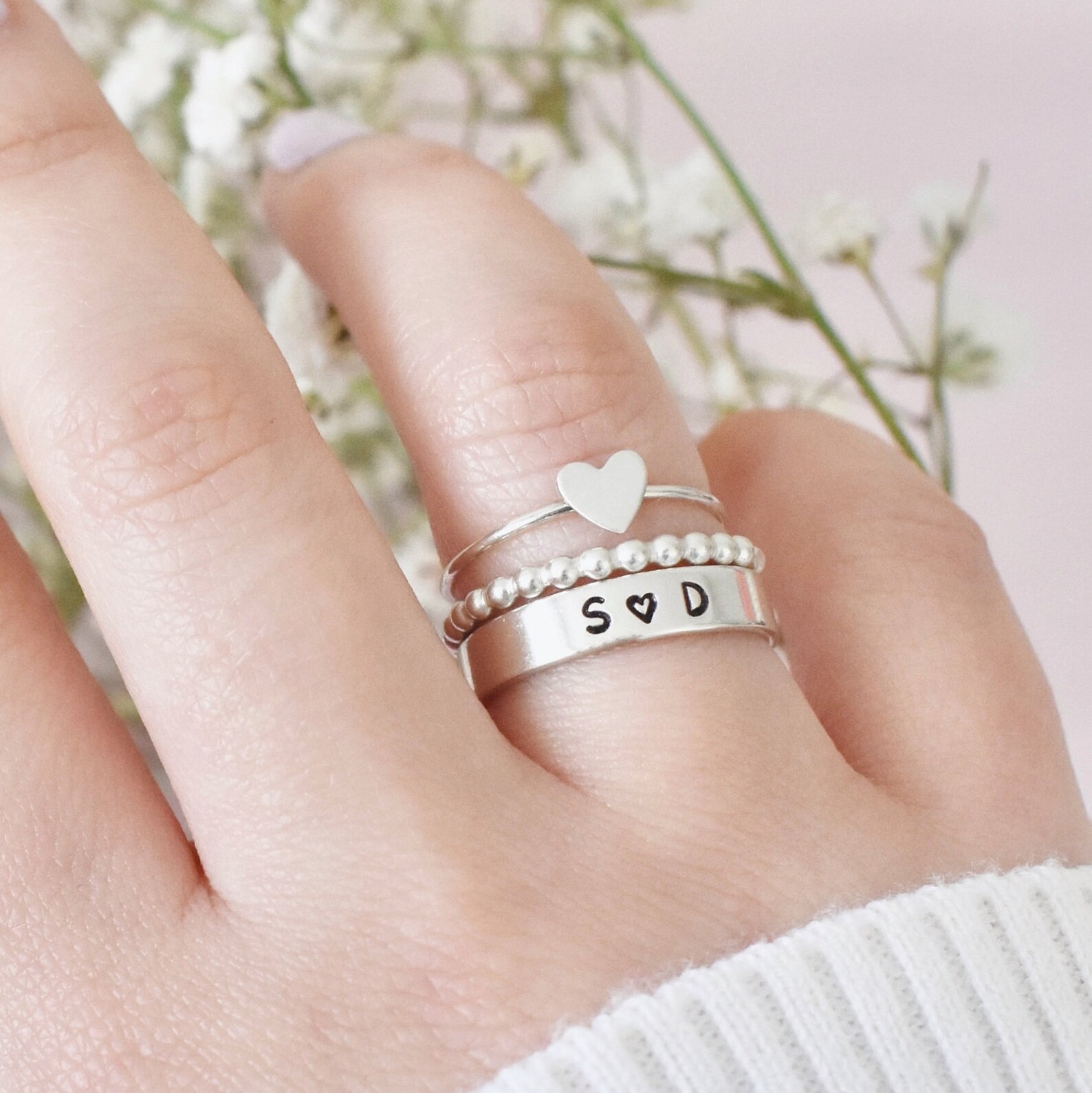 Custom couples initials ring sterling silver stackable name | Etsy