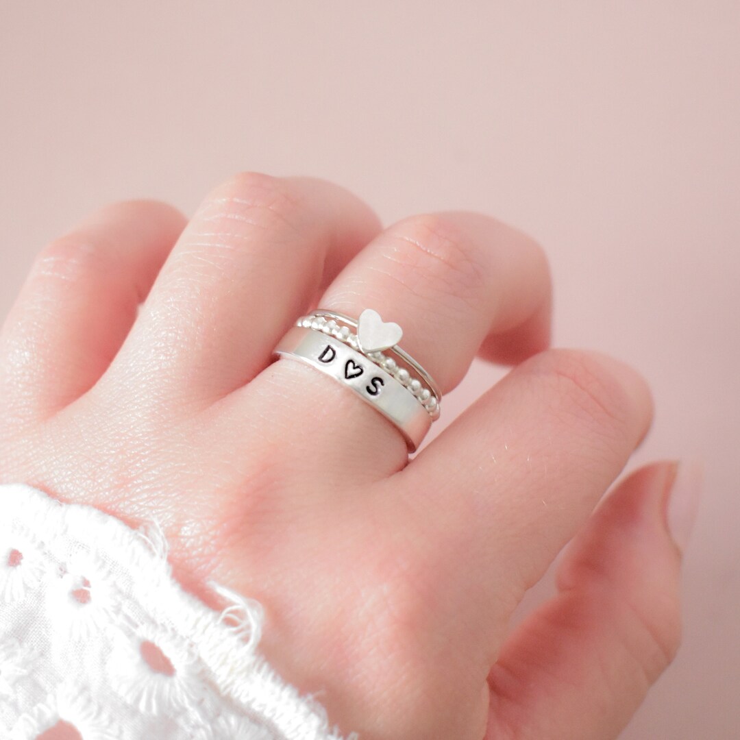 Custom Couples Initials Ring, Sterling Silver Stackable Initial Ring ...