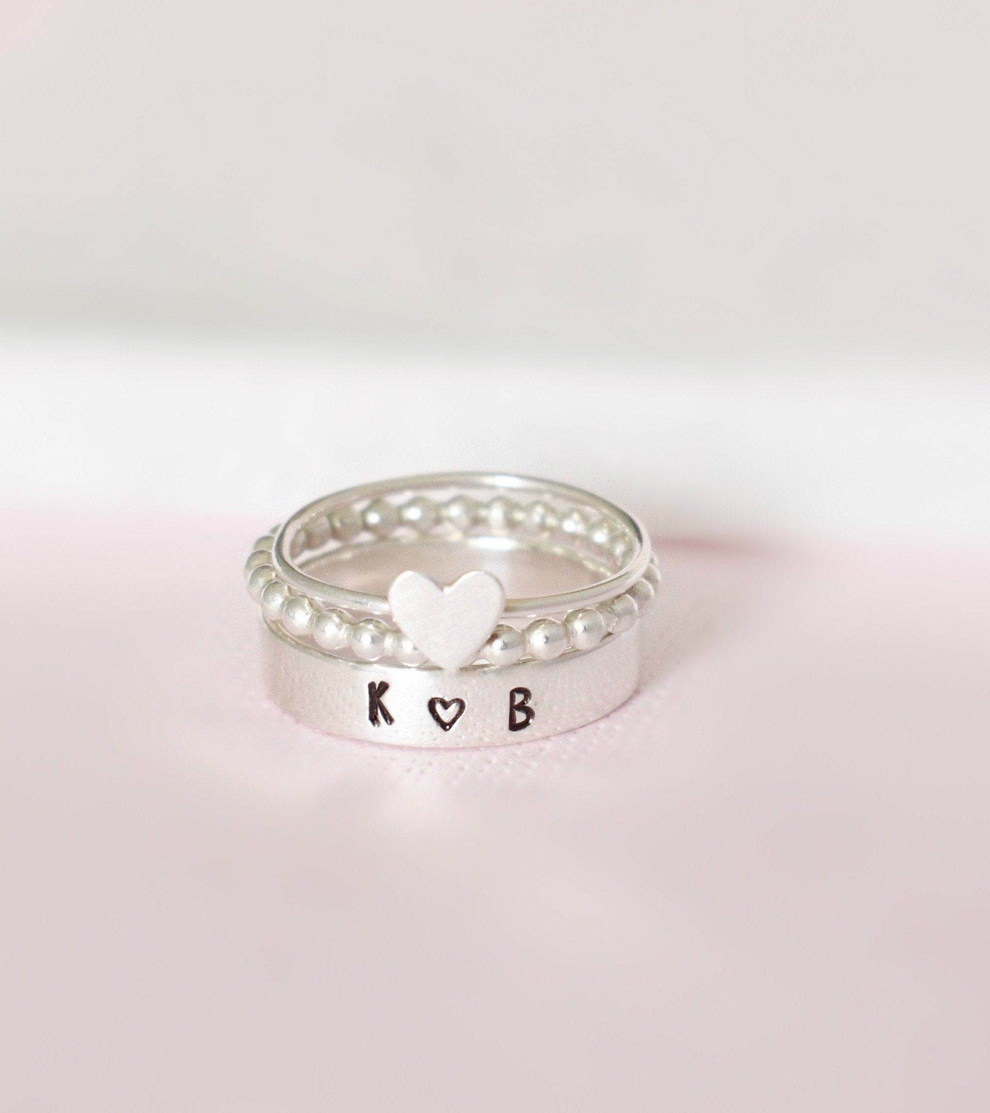 Custom couples initials ring sterling silver stackable name | Etsy