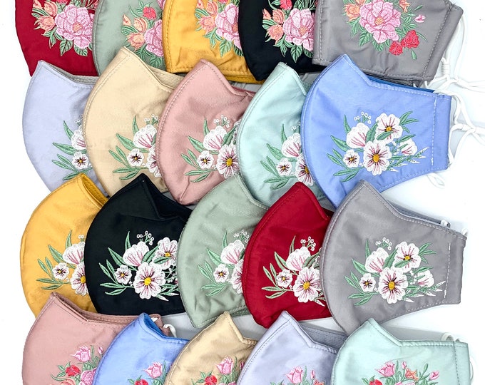 5-pack Satin Silk Embroidery Face Masks / Multi-pack Masks / Adjustable ...