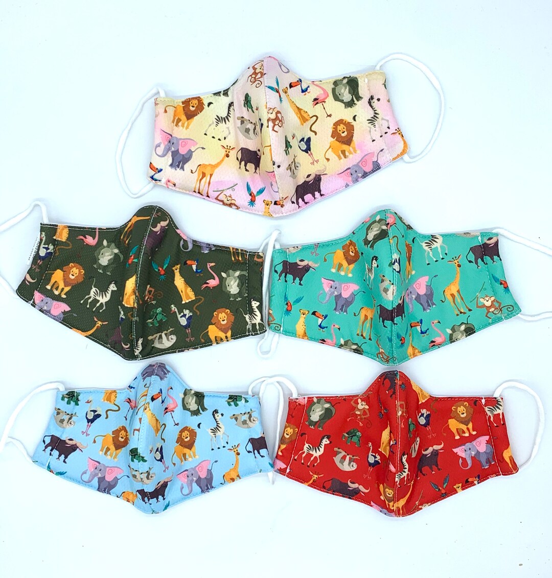 5-pack Safari Animals Face Masks / Kids Fabric Face Mask / Wild ...
