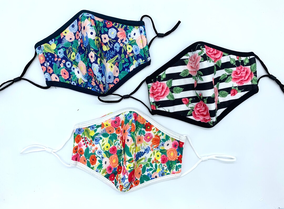 Garden Floral Face Masks With Adjustable Loops / Adult Fabric Mask ...