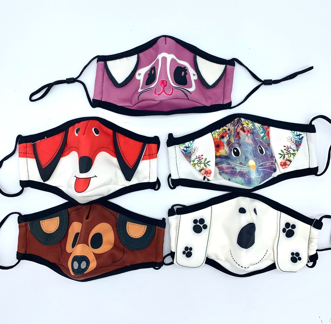 Kids Animals Face Masks / Animal Pack / Flappy Ears / Kids Fabric Mask ...