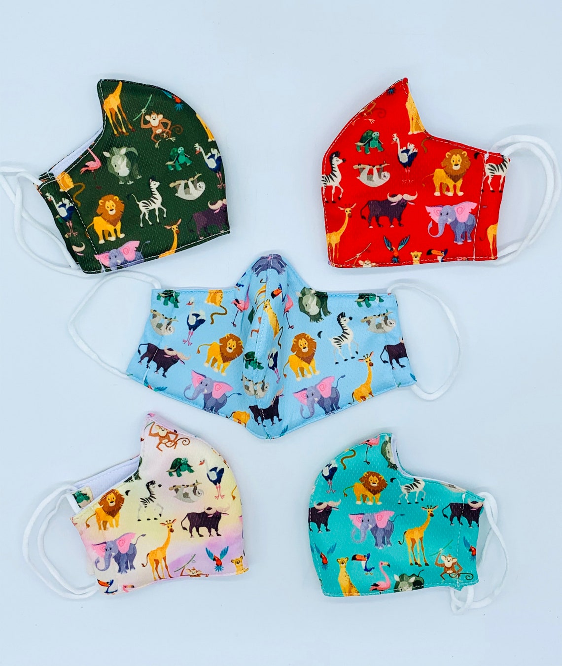 5-pack Safari Animals Face Masks / Kids Fabric Face Mask / - Etsy