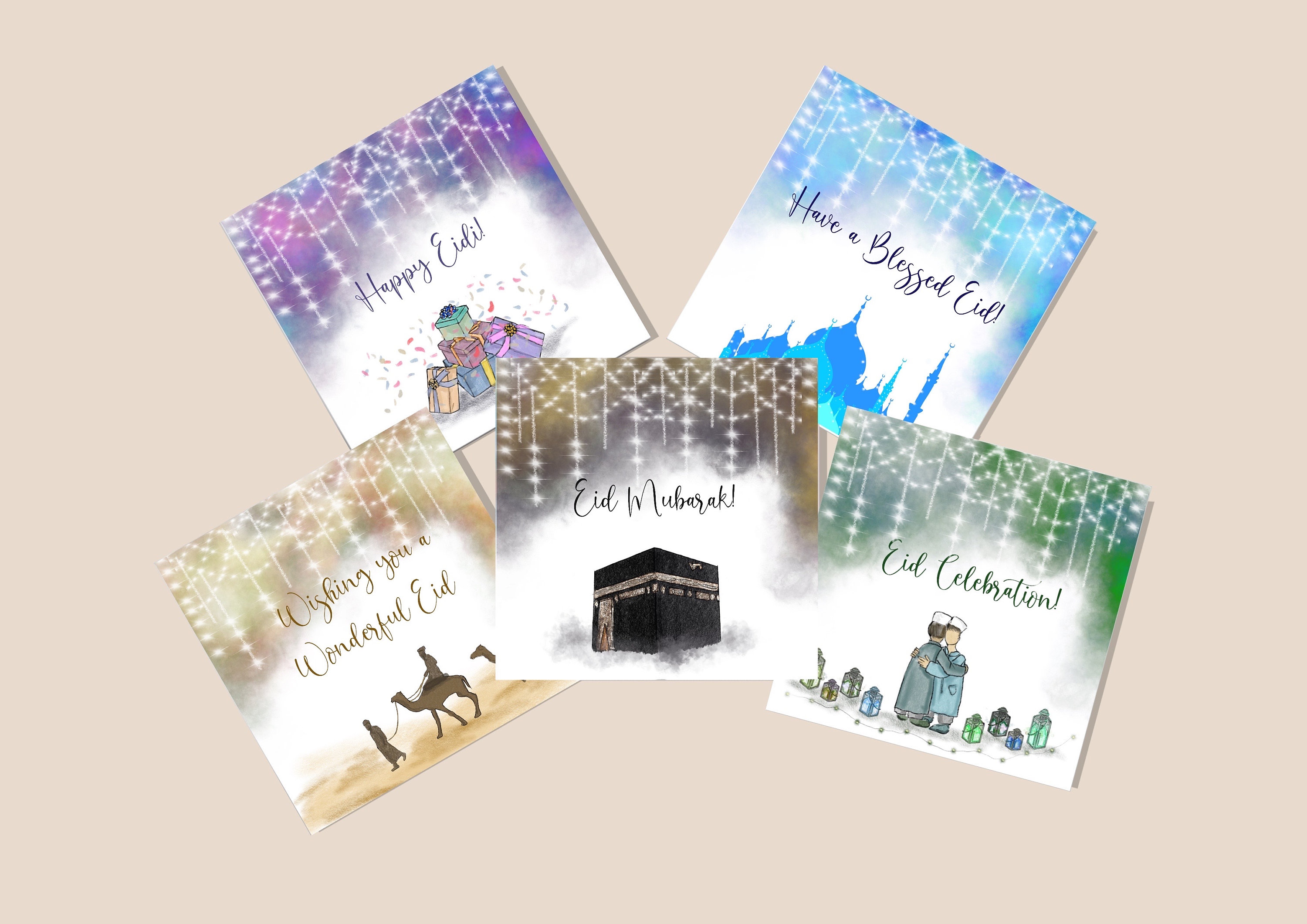 5 Eid Cards Eid Cards for Kids Eid Gifts, 4x4 Eid Card, Islamic Cards ...