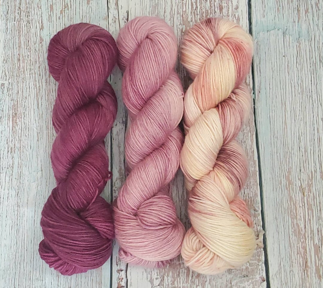 Sweet Romance Set- Three Skeins- Hand Dyed Yarn on Superwash Merino - Etsy