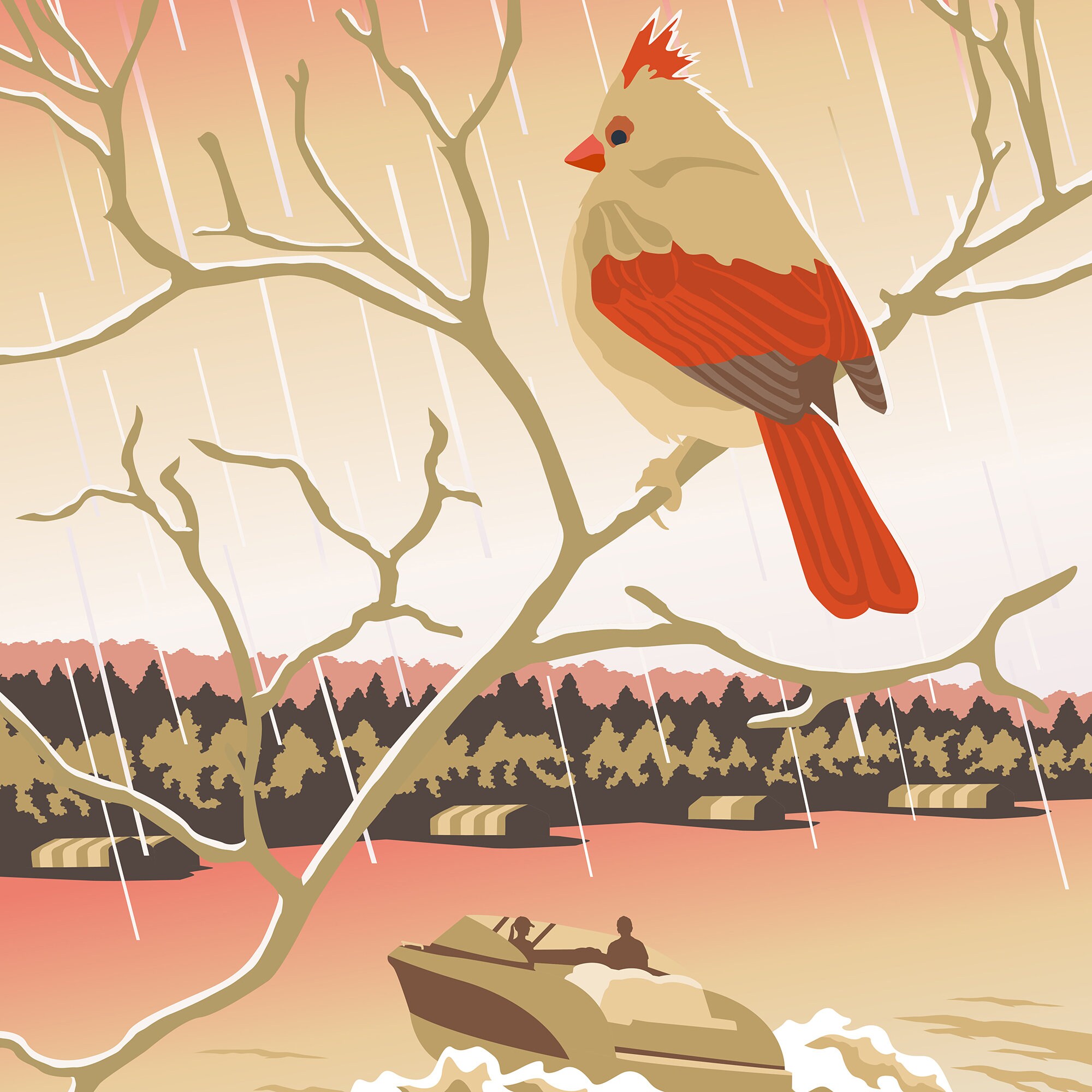 Cardinal Rain, Boating Poster by Rich Sladek (frame Not Included) - Etsy