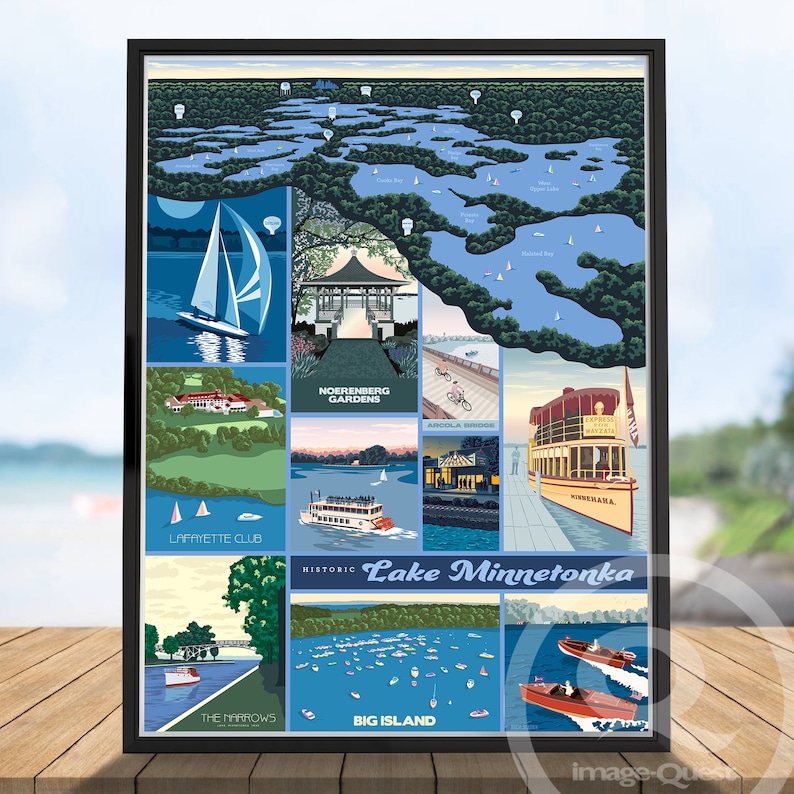 Historic Lake Minnetonka Map Poster by Rich Sladek (frame Not Included ...