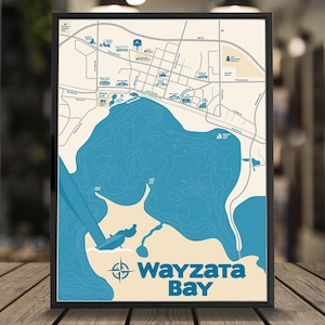 Wayzata Bay Map, Lake Minnetonka Poster by Rich Sladek (frame Not ...