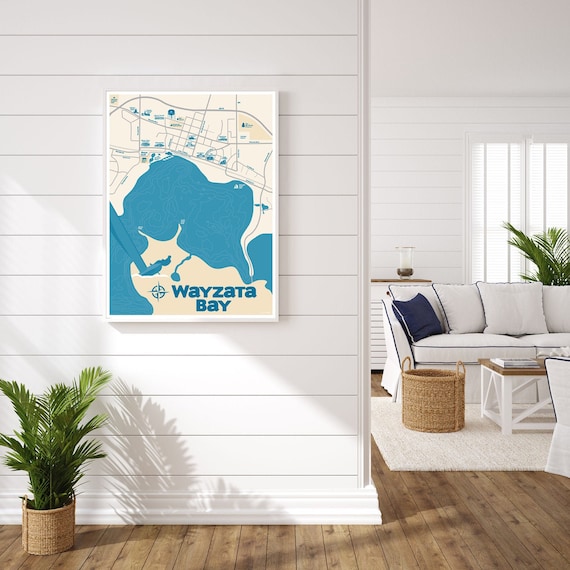 Wayzata Bay Map Lake Minnetonka Poster by Rich Sladek frame - Etsy